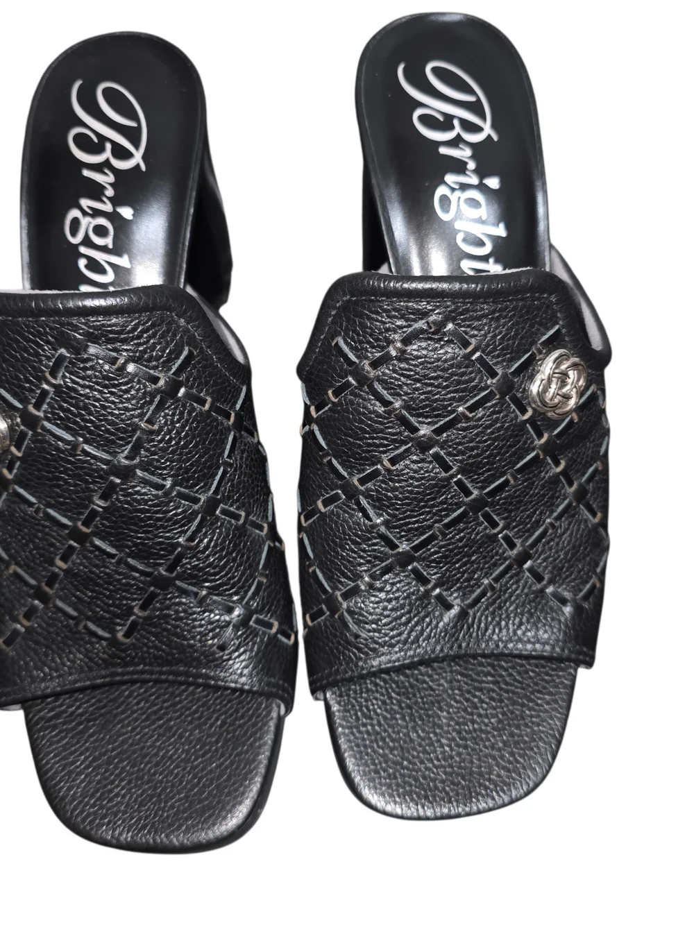 Brighton | Shoes | Brighton Riley Laced Heel Womens Black Leather Slide ...